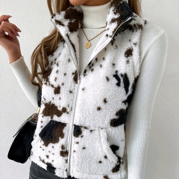 Jackets & Coats | New Cow Print Teddy Vest Coat | Poshmark